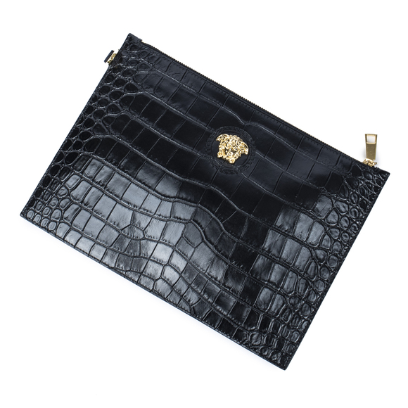 Versace | Bags | Versace Large Medusa Clutch In Black Crocodile ...